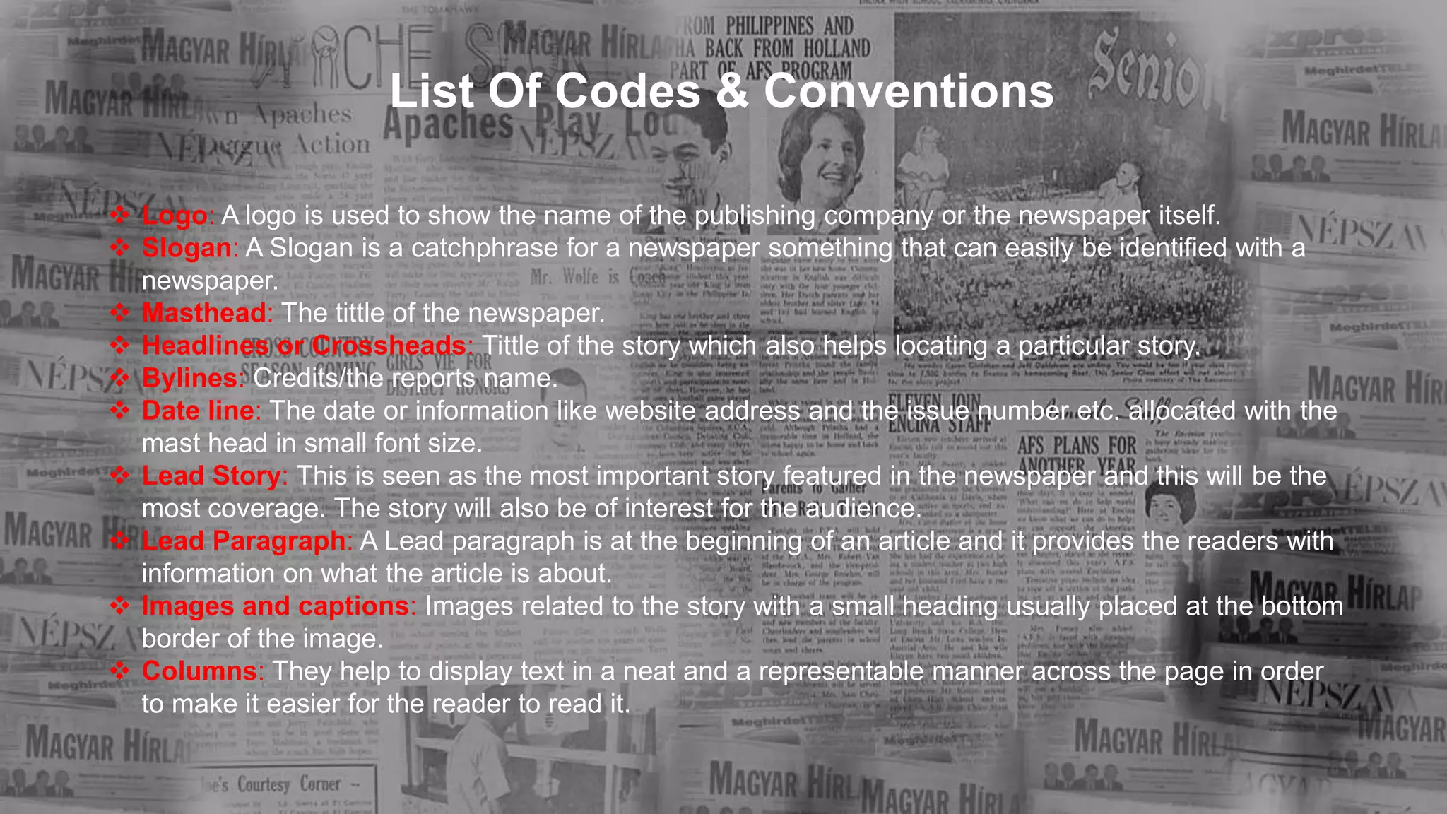 Codes & conventions of a newspaper | PPTX