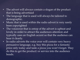 Codes & Conventions of a Radio Advertisement | PPTX