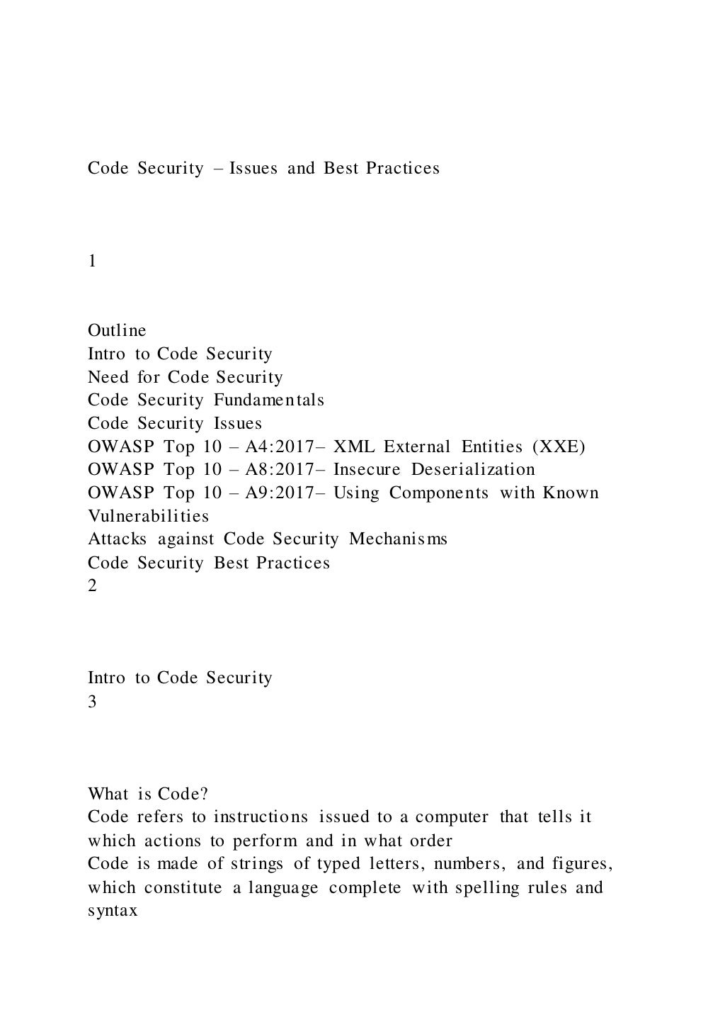 Code Security – Issues and Best Practices1Outline | PDF