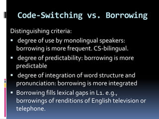Codeswitching by KRISHNAKSHI THAKURIA | PPTX | Programming Languages | Computing