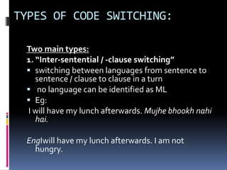 Codeswitching by KRISHNAKSHI THAKURIA | PPTX | Programming Languages | Computing