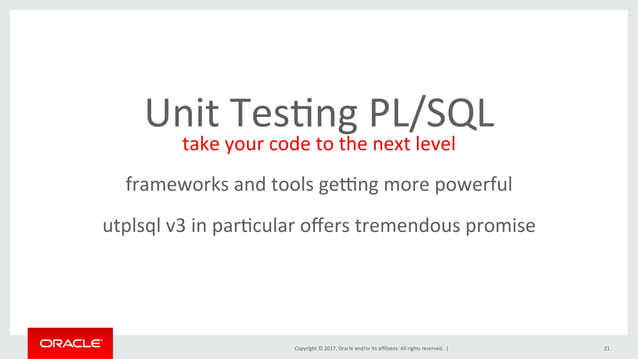 Unit Testing Oracle PL/SQL Code: utPLSQL, Excel and More | PPT | Free ...