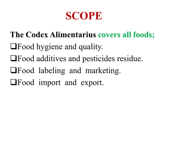 CODEX alimentariums of food safety and quality | PPT