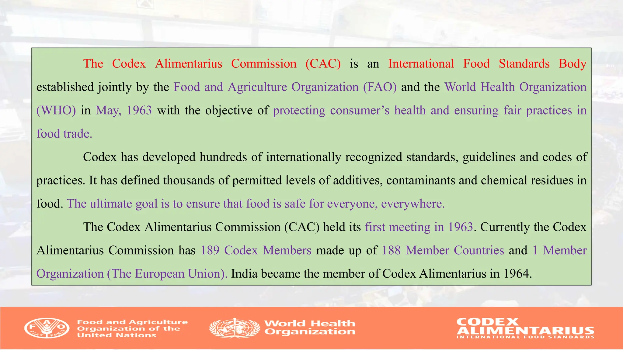 The Codex Alimentarius Commission (CAC). | PPTX