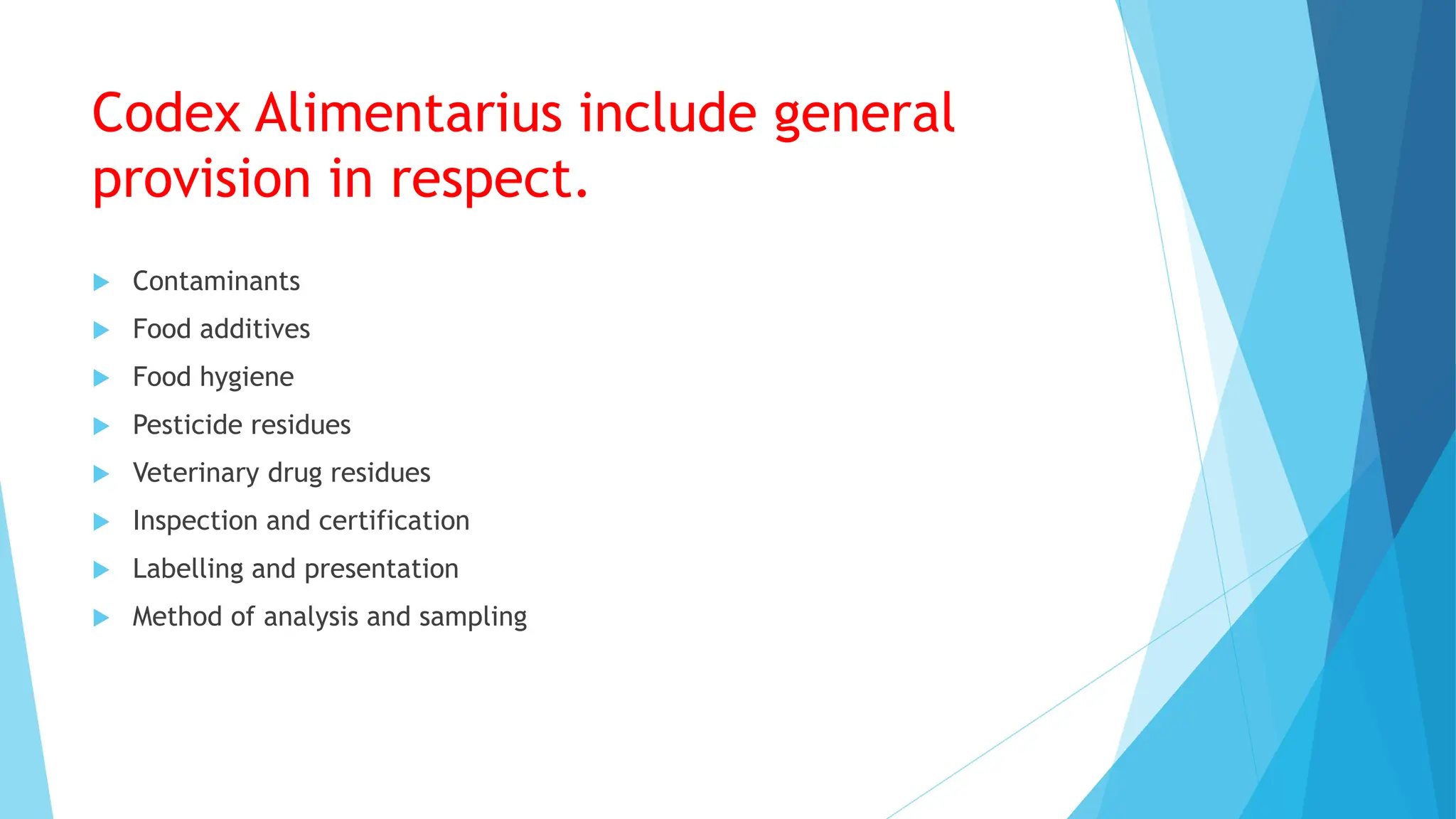 CODEX ALIMENTARIUS giving set of rules and regulations for the ...