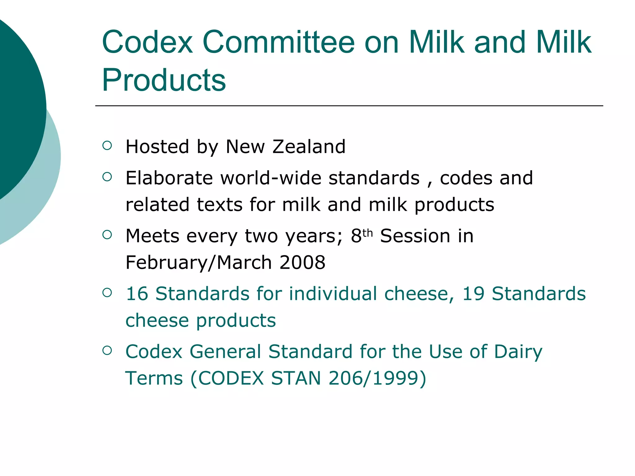 Codex work on milk and milk products (overview) | PPT | Chemistry | Science