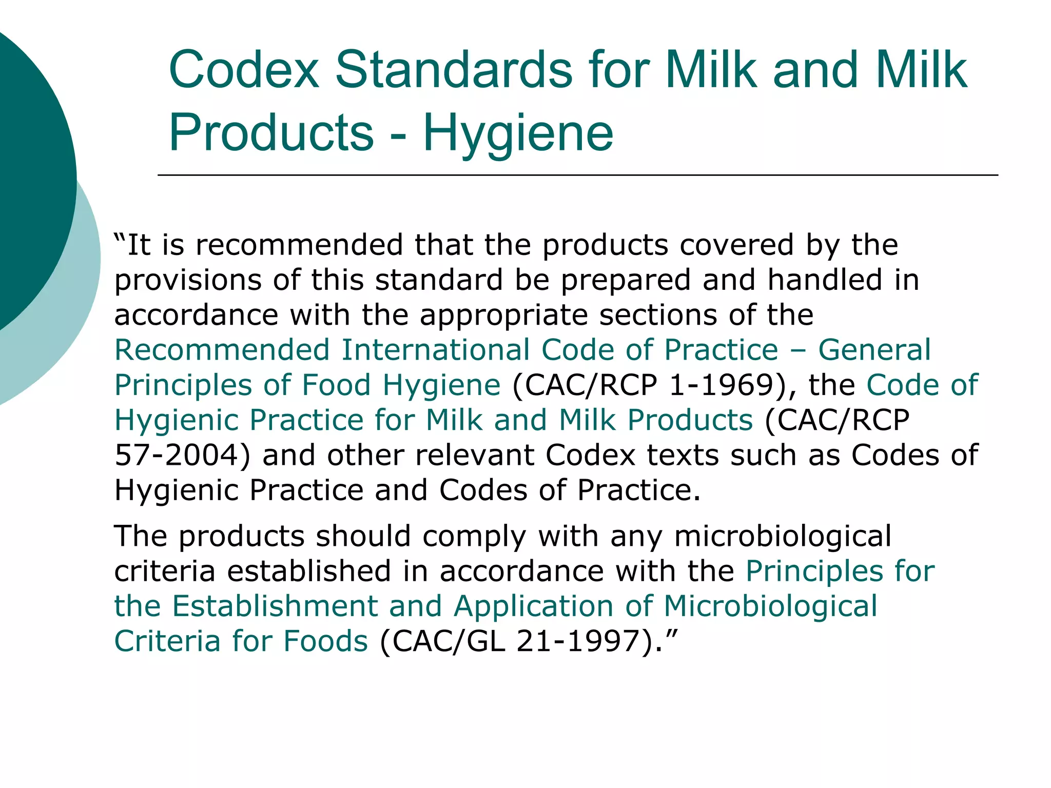 Codex work on milk and milk products (overview) | PPT | Chemistry | Science