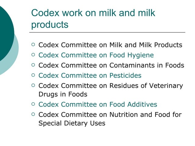 Codex work on milk and milk products (overview) | PPT | Chemistry | Science