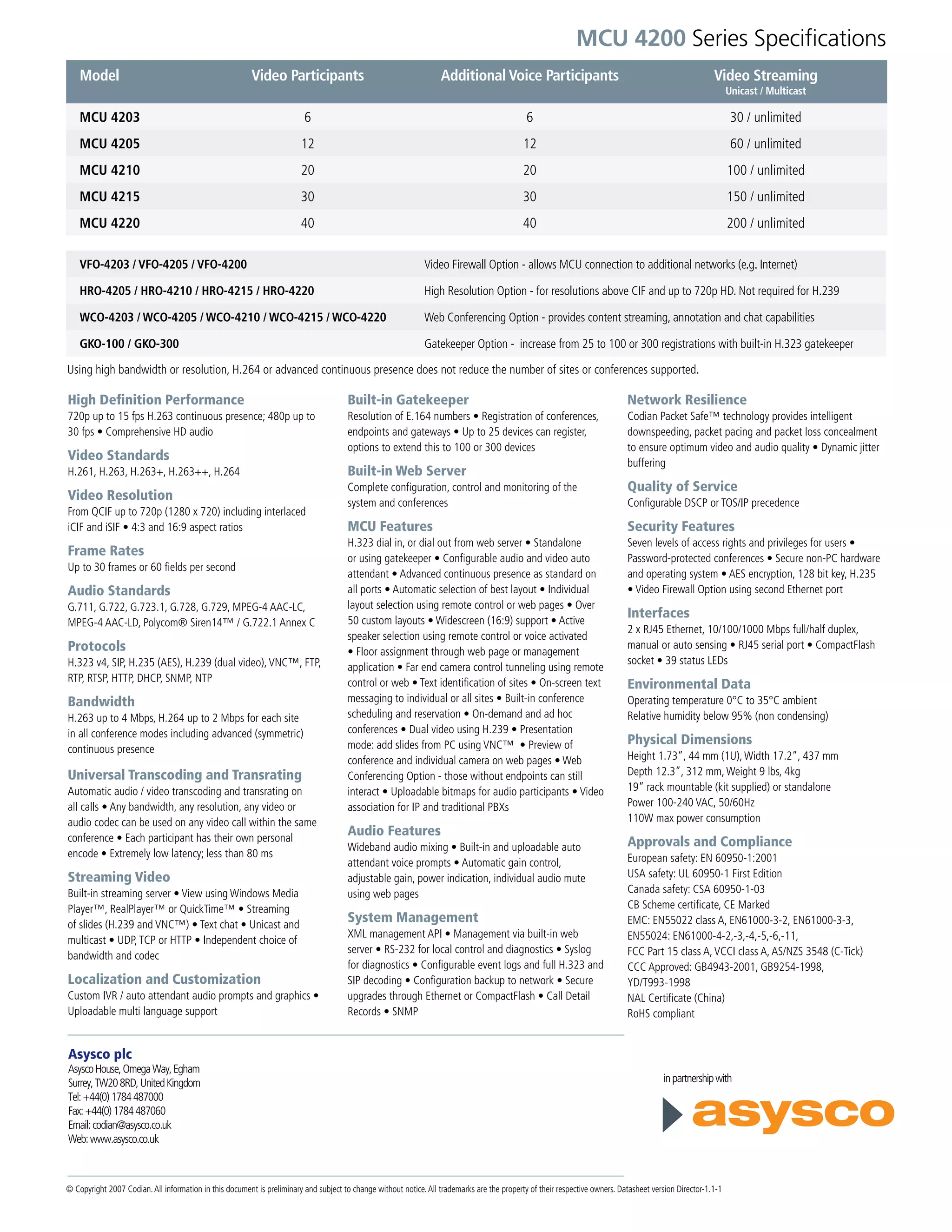 Codian MCU 4200 Series | PDF