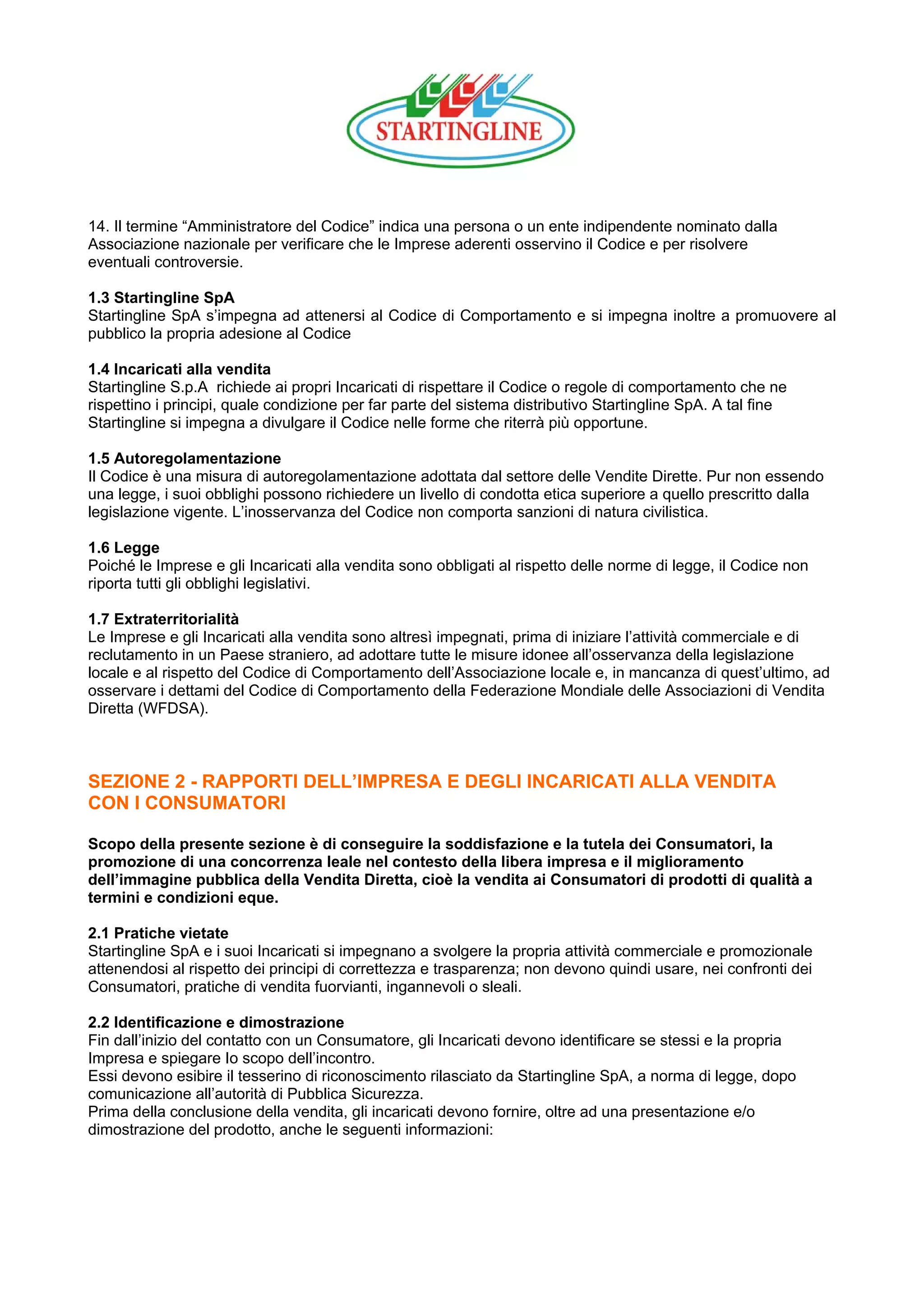 Codice Di Comportamento Startingline | PDF