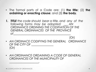Codification of ORDINANCES | PPTX