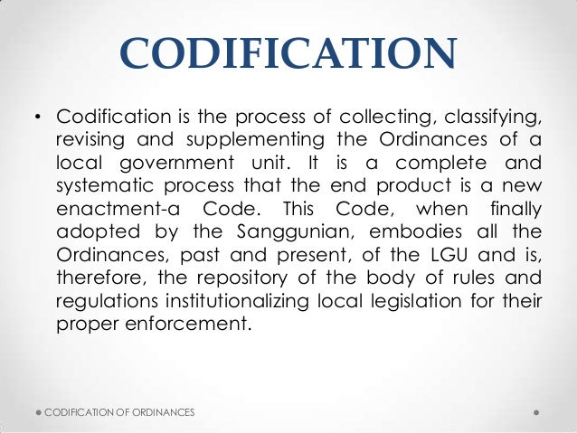 Codification of ORDINANCES