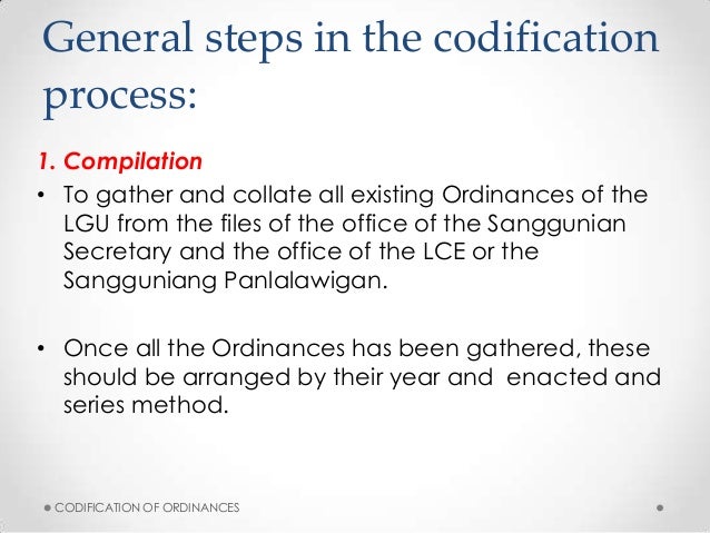 Codification of ORDINANCES