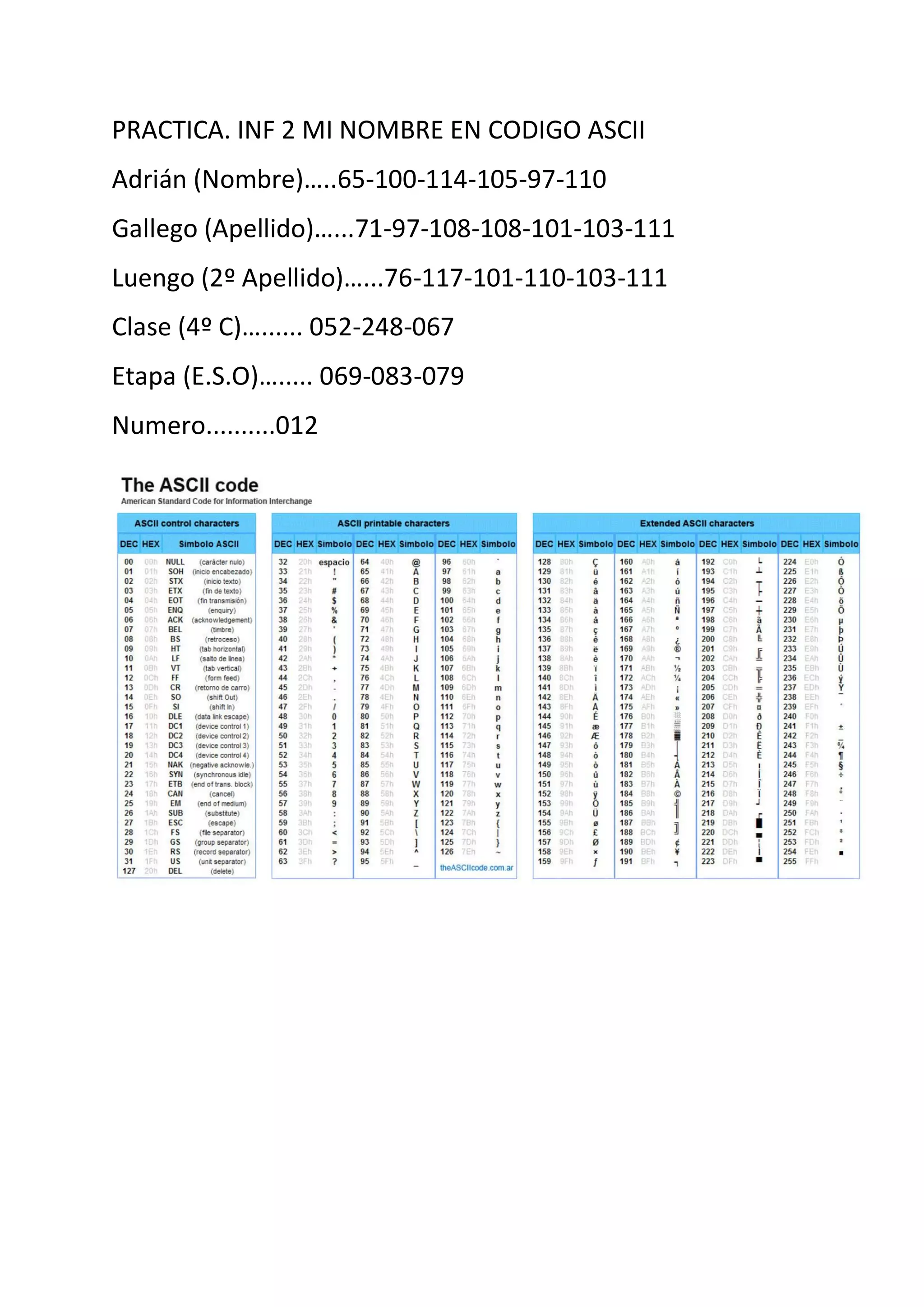 Mi nombre en codigo ascii | PDF