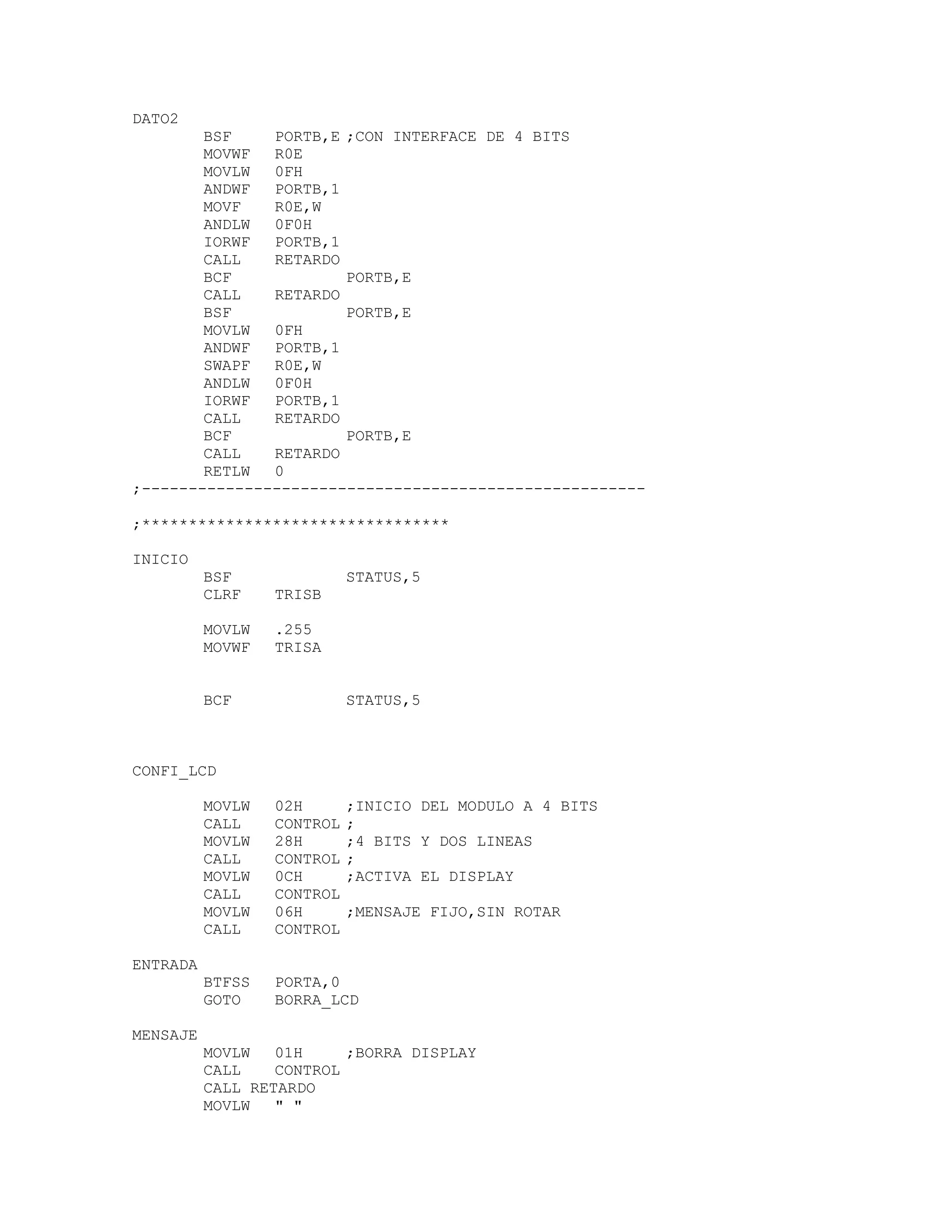 Código ASM para LCD Microcontrolador PIC | PDF