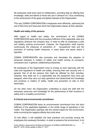 Code of Ethics of COMSA Corporación | PDF