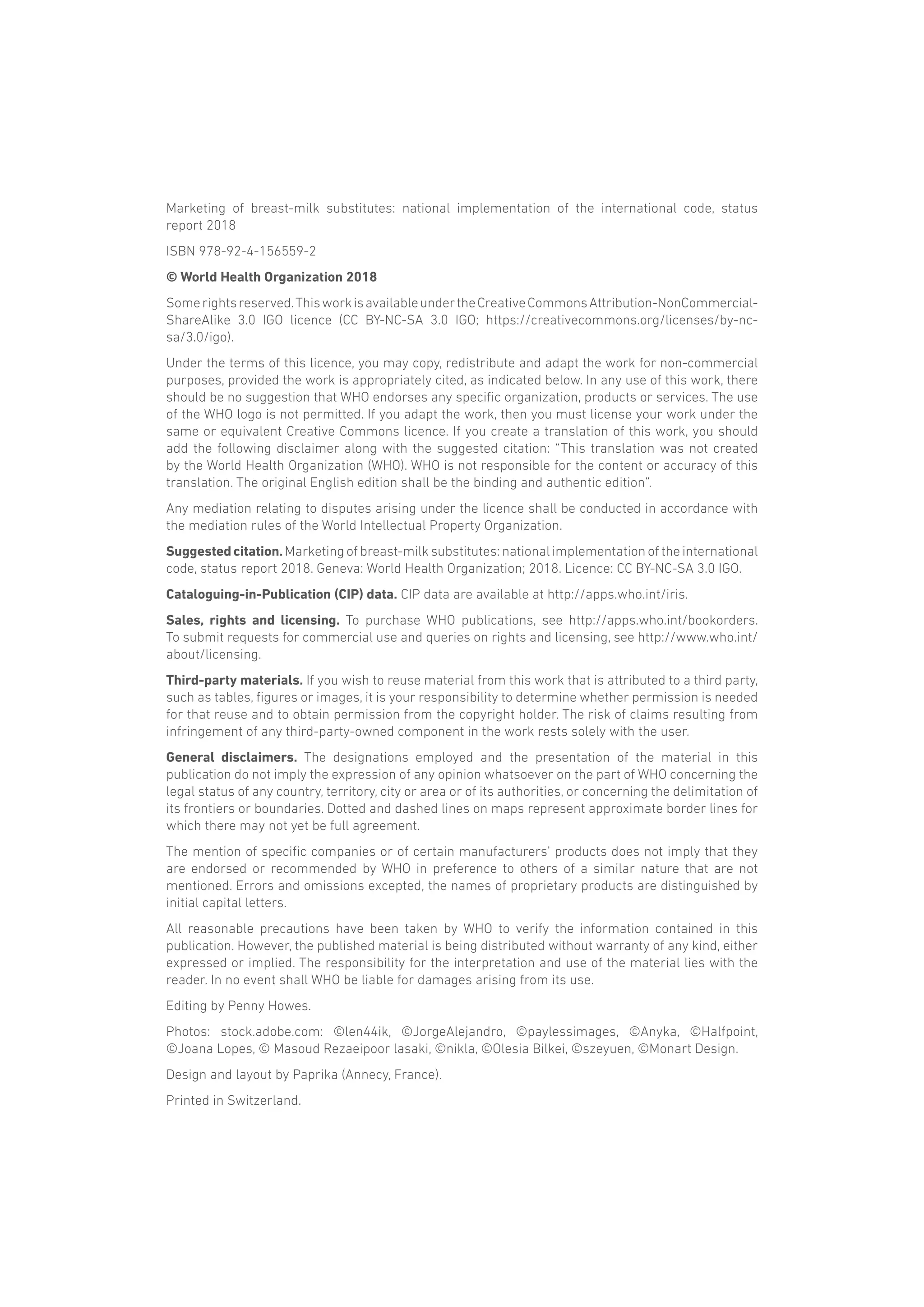 Código Internacional dos ditos Substitutos do Leite Materno - OMS: relatório sobre a ...
