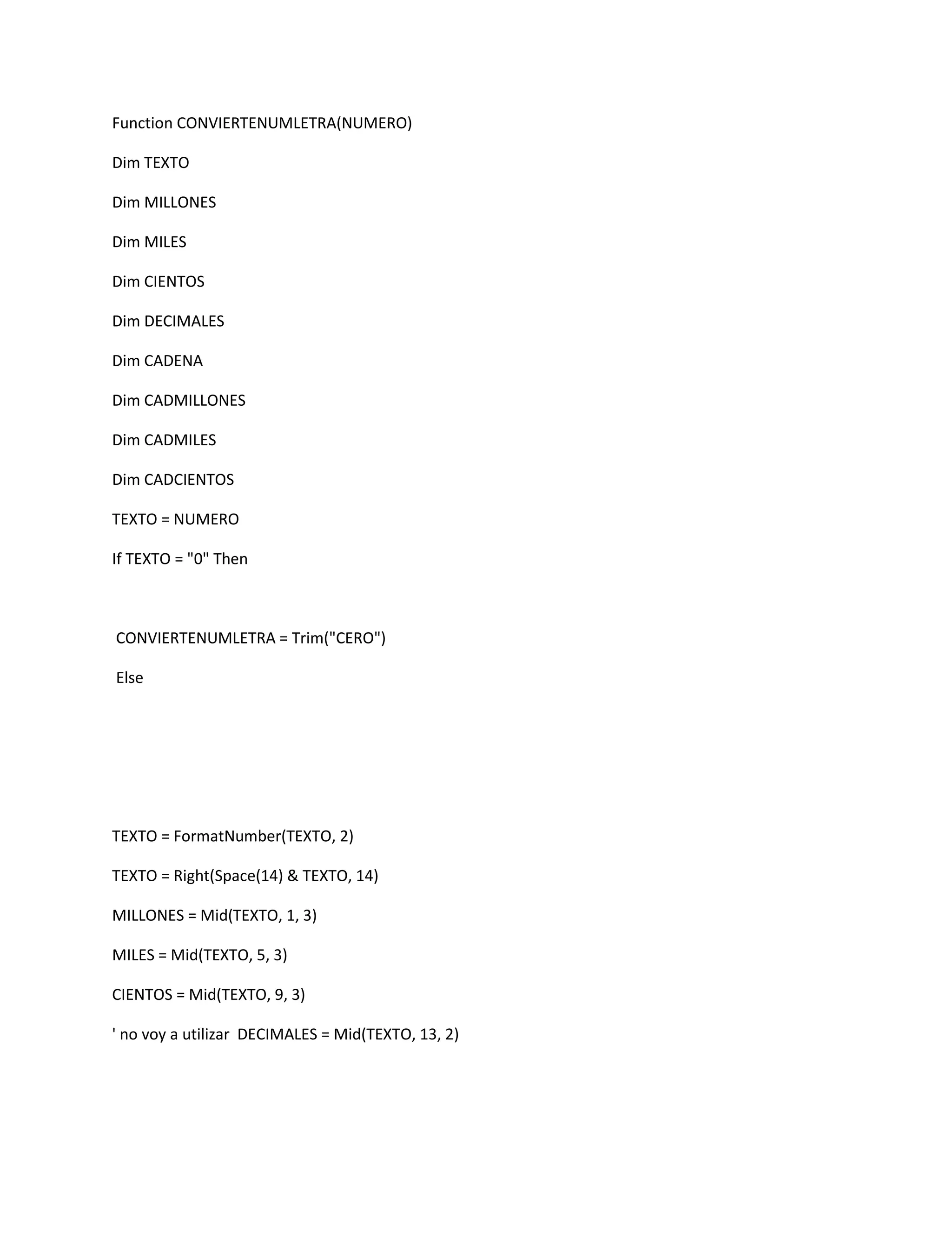 Codigo para convertir numeros a letras | DOCX