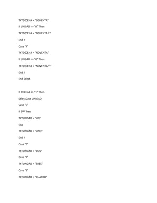Codigo para convertir numeros a letras | DOCX