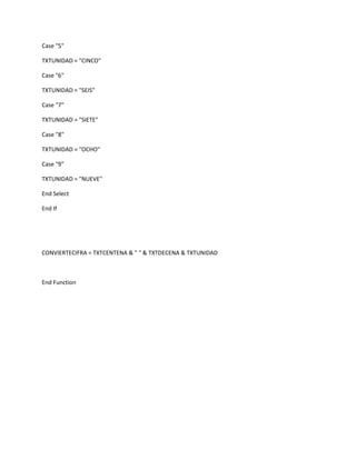 Codigo para convertir numeros a letras | DOCX