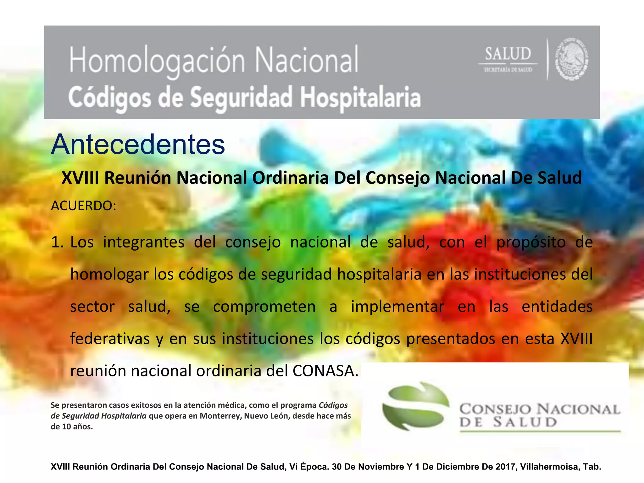 Códigos de seguridad hospitalaria nacional homologados México | PPTX