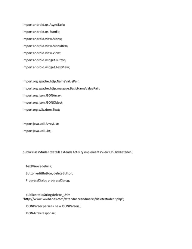 Parent communication register android application Coding | DOCX