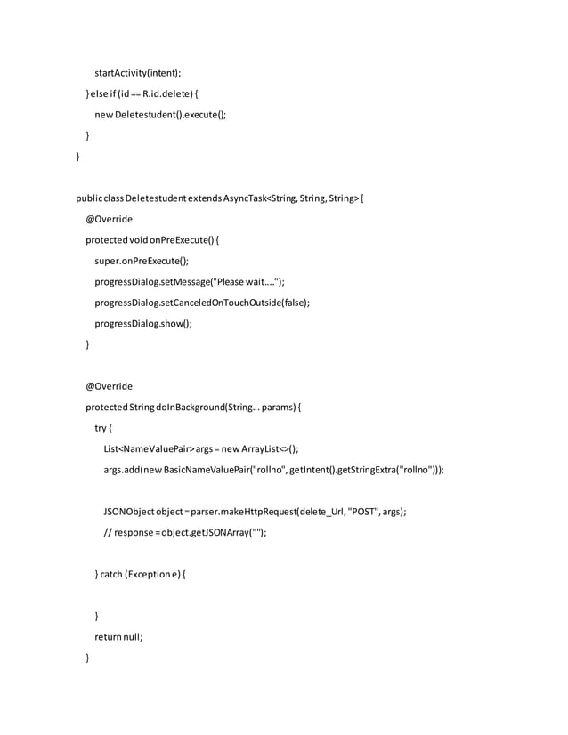 Parent communication register android application Coding | DOCX