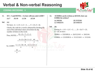 Questions on Verbal & Non Verbal Reasoning (Coding decoding) | PPT