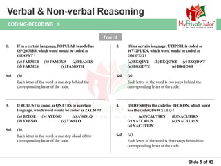 Questions on Verbal & Non Verbal Reasoning (Coding decoding) | PPT