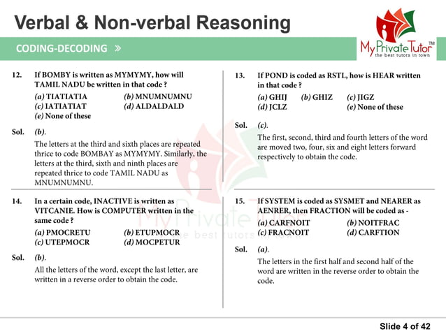 Questions On Verbal And Non Verbal Reasoning Coding Decoding