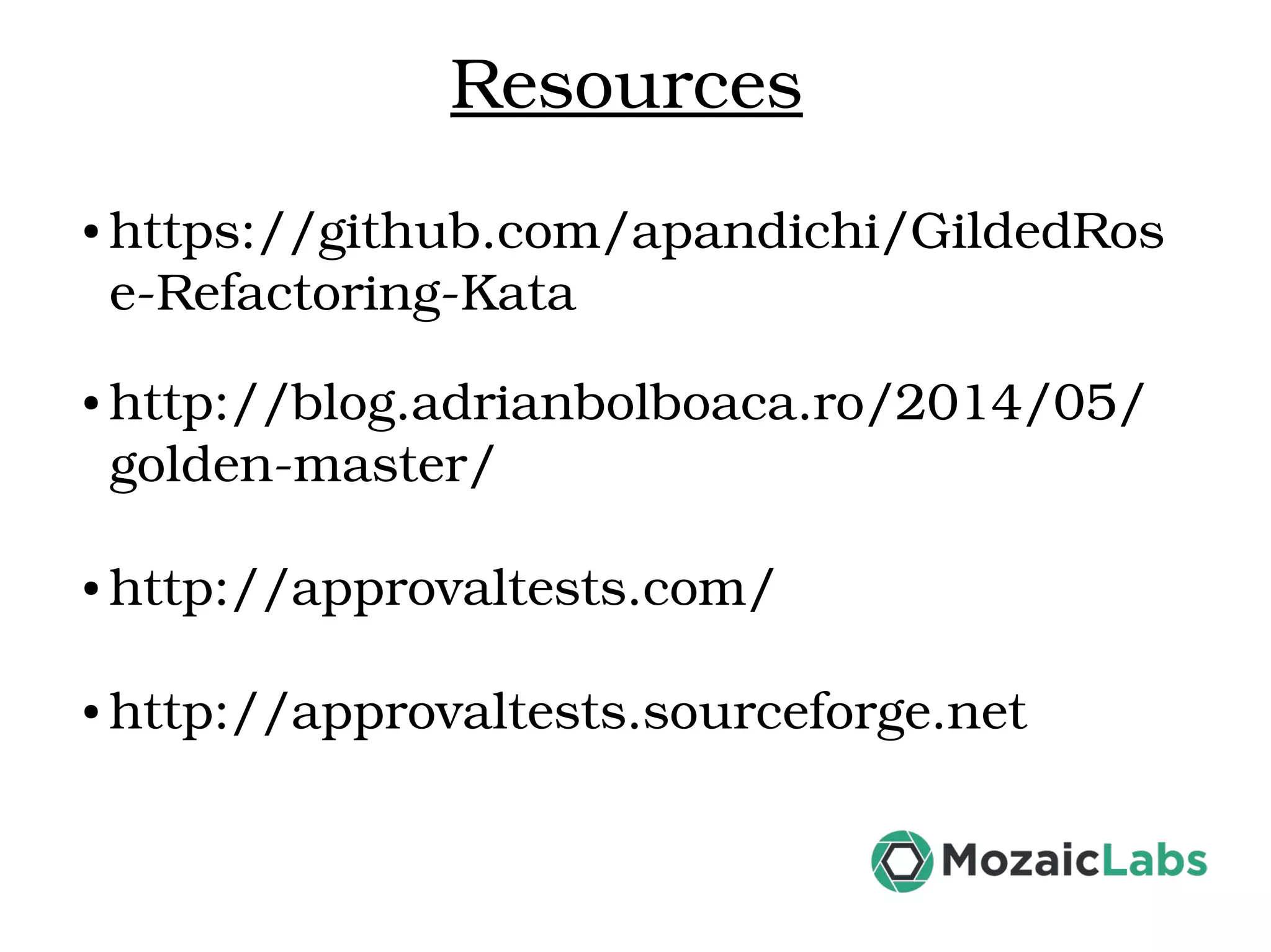 Coding Dojo - Golden Master Technique - Approval Tests - Gilded Rose ...