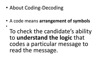 Coding and decoding topic for aptitude | PPT