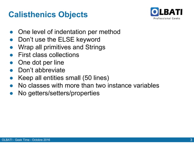 Geek Time October 2016 : Coding Dojo - Calisthenics Objects | PDF | Programming Languages ...