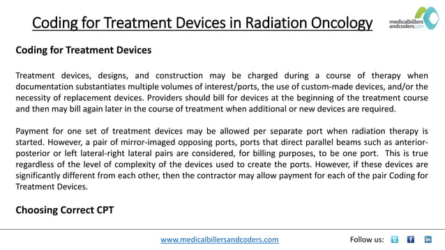 Coding for Treatment Devices in Radiation Oncology | PPTX | Medical Health