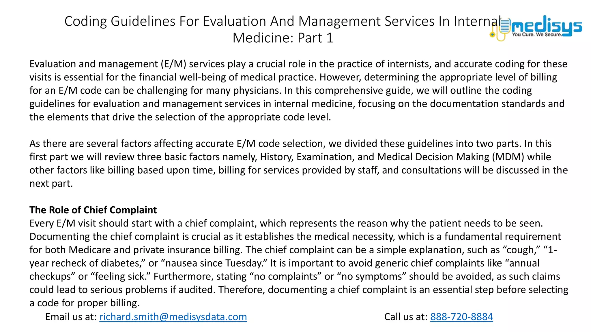 Coding Guidelines For Evaluation And Management Services In Internal ...