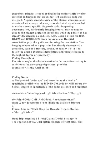 Coding NotesImproving Diagnosis By Jacquie zegan, CCS, w.docx