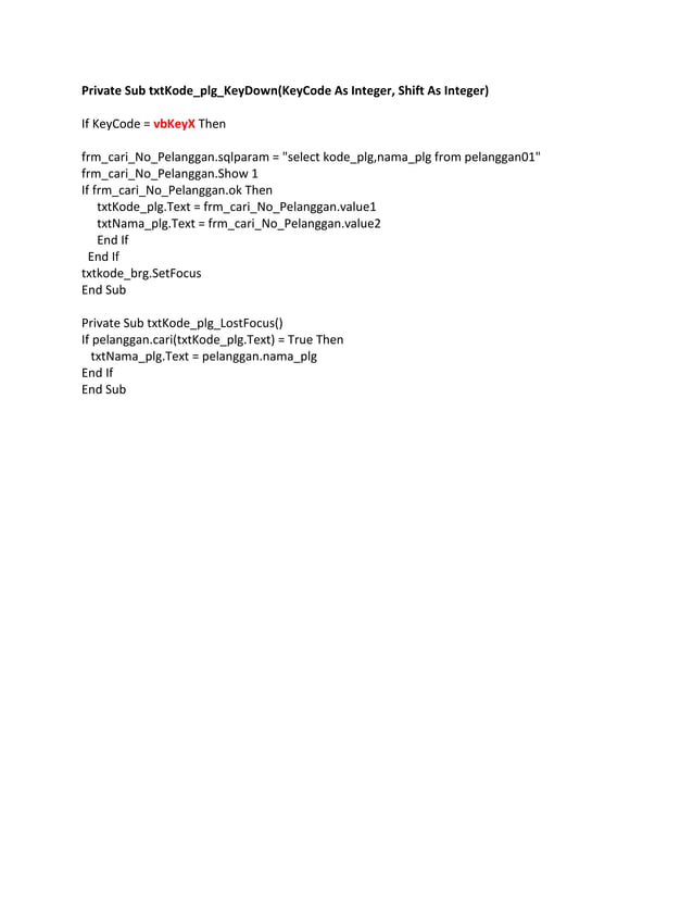 Coding pemanggilan form cari | DOCX
