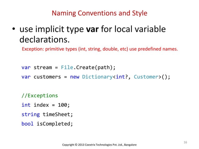 C#, .NET, Java - General Naming and Coding Conventions