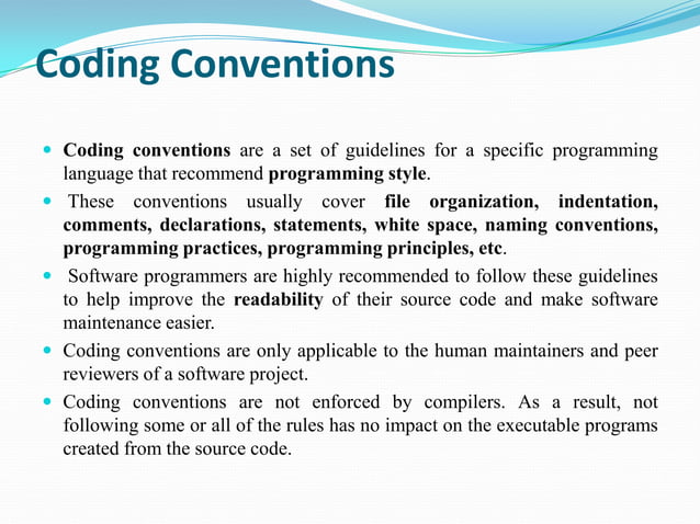 Coding standards | PPTX | Programming Languages | Computing
