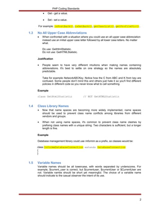 Coding standards php | DOC | Programming Languages | Computing