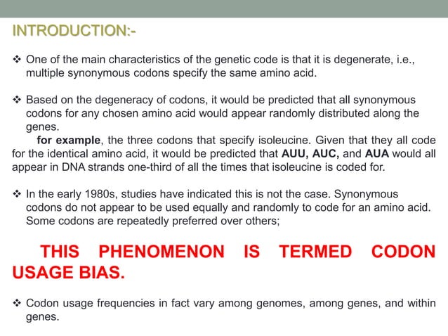 Codon usage/bias | PPTX | Biotech and Biomedical Industry | Industries