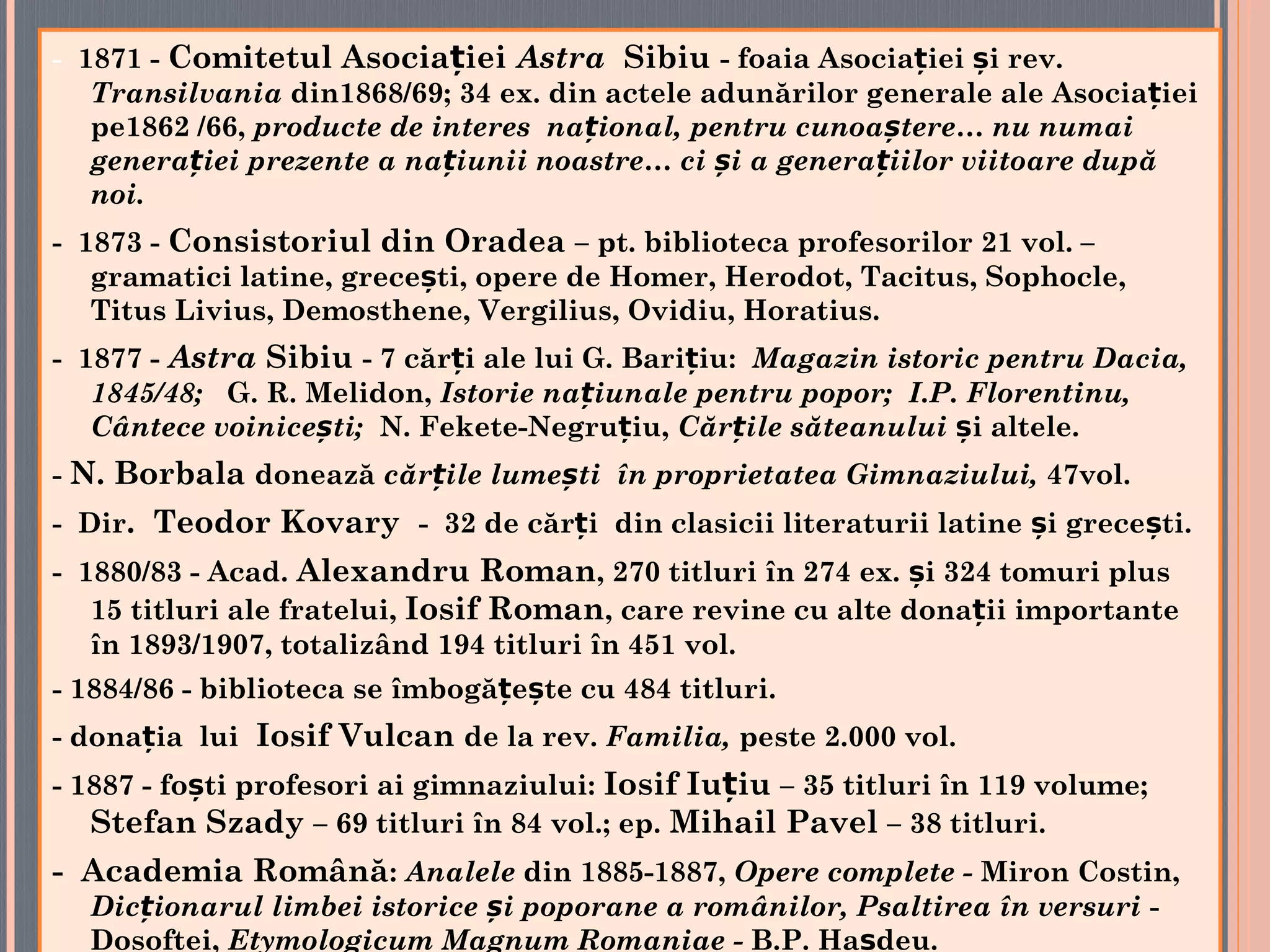 SCURT ISTORIC AL BIBLIOTECII Gimnaziului din Beius | PPT