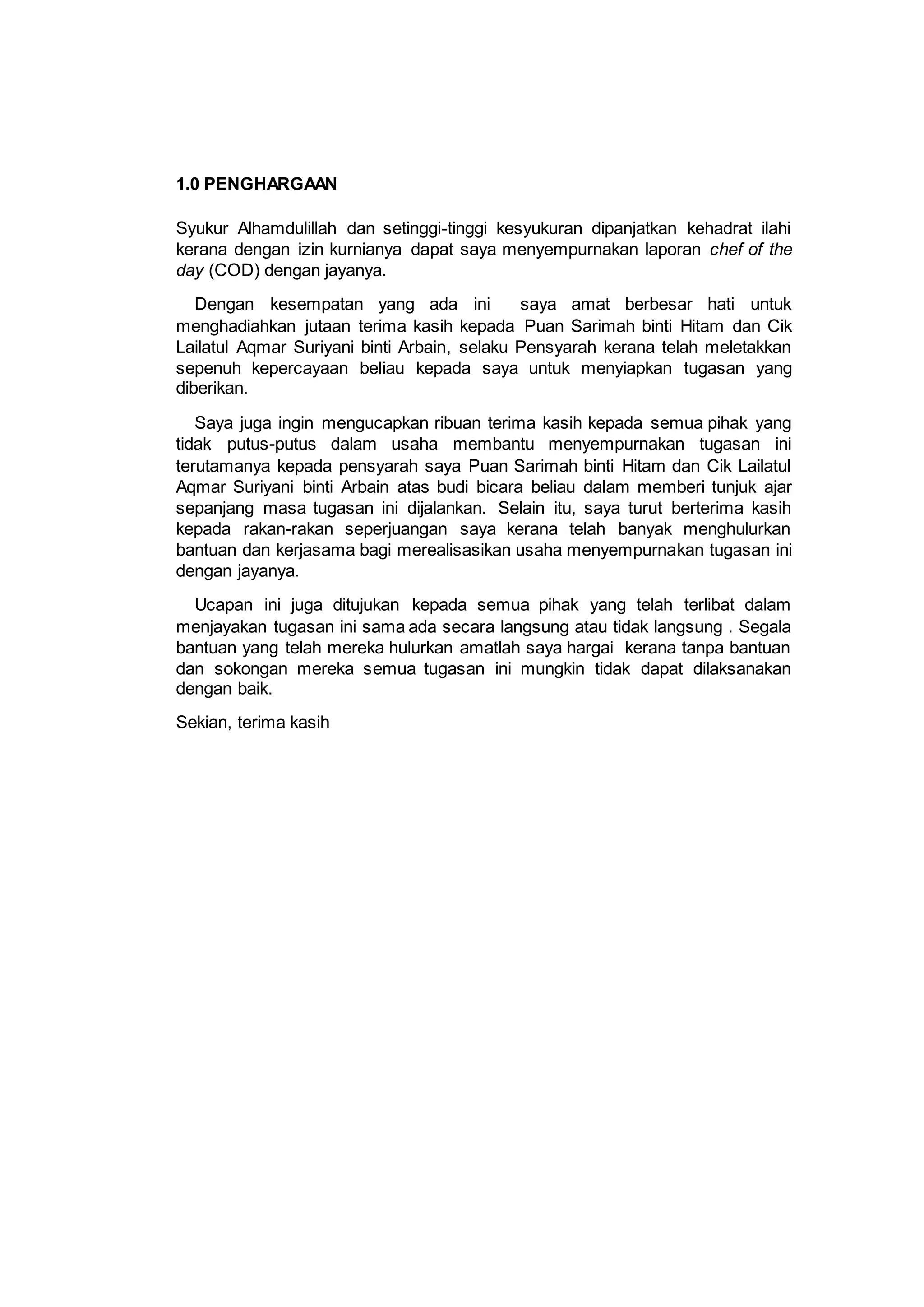 Cod report (chef of the day) | DOCX