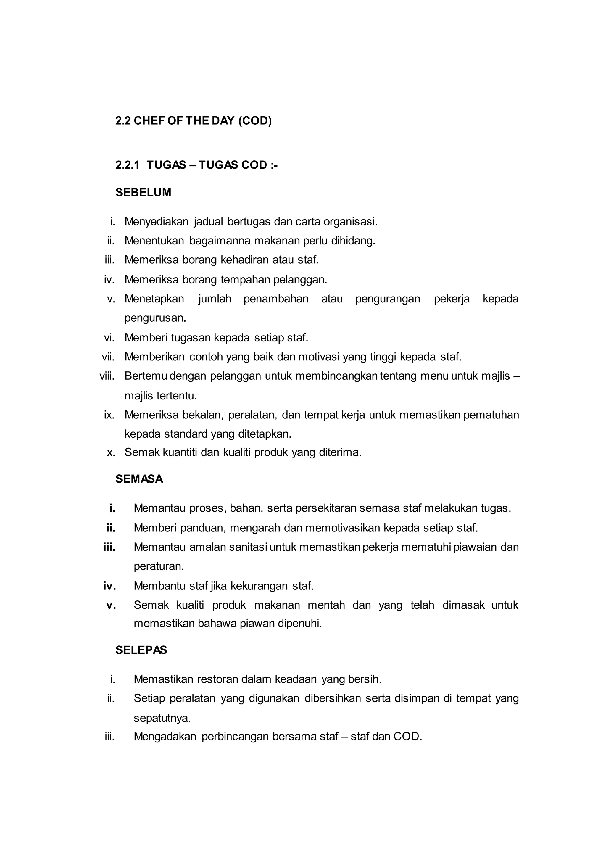 Cod report (chef of the day) | DOCX