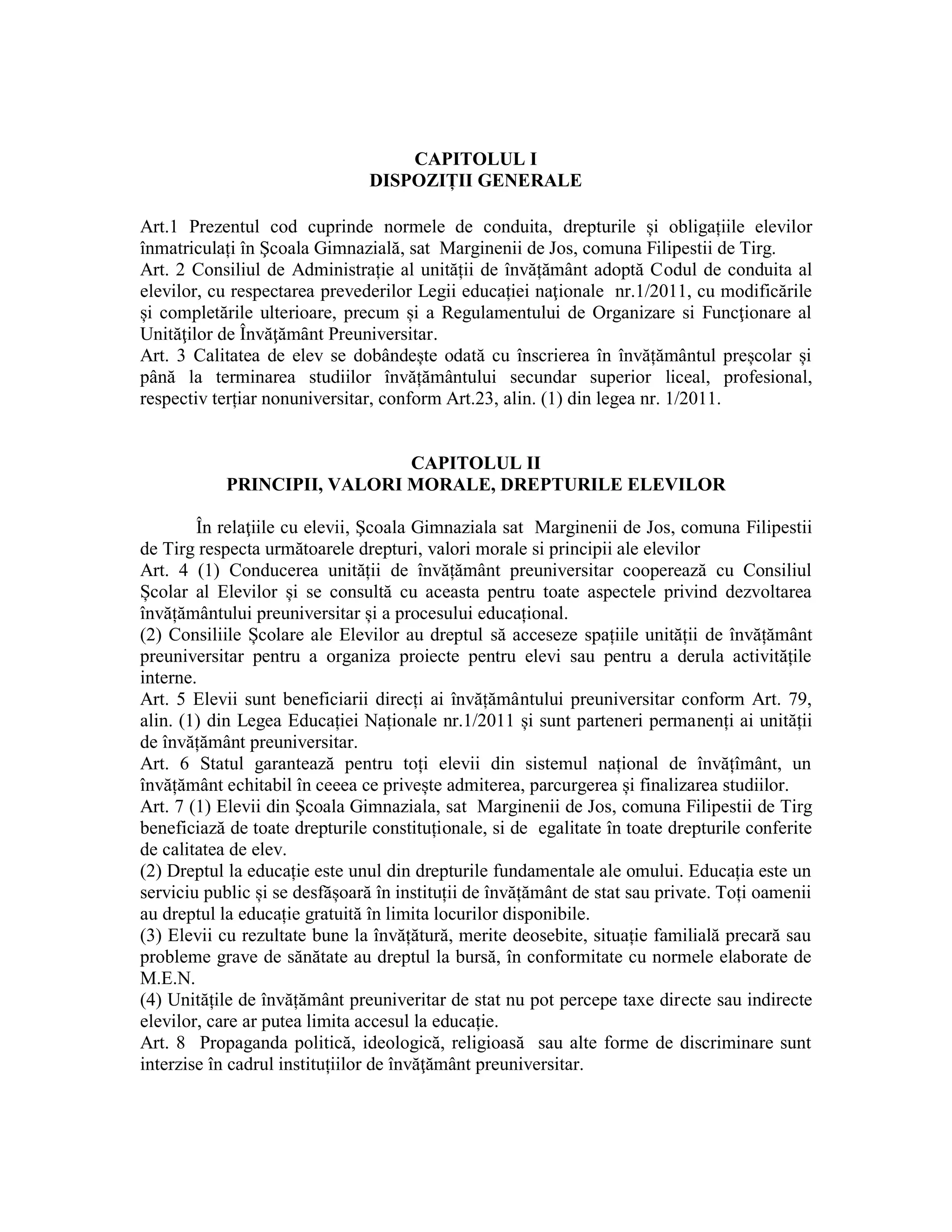 Codul de conduita etica si morala al elevilor | PDF