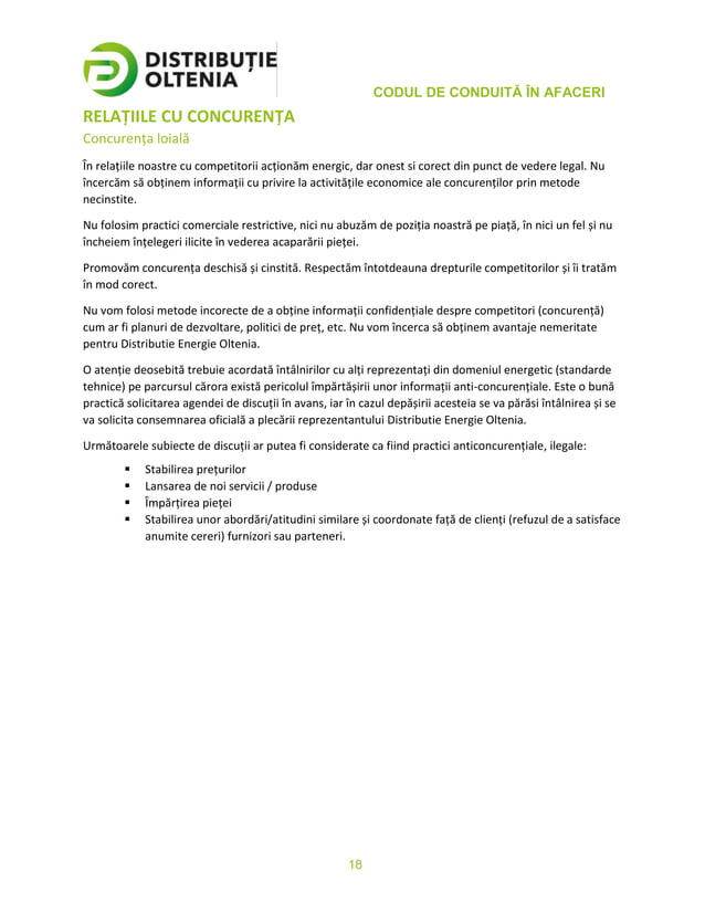 Codul de conduita in afaceri - Distributie Oltenia | PDF