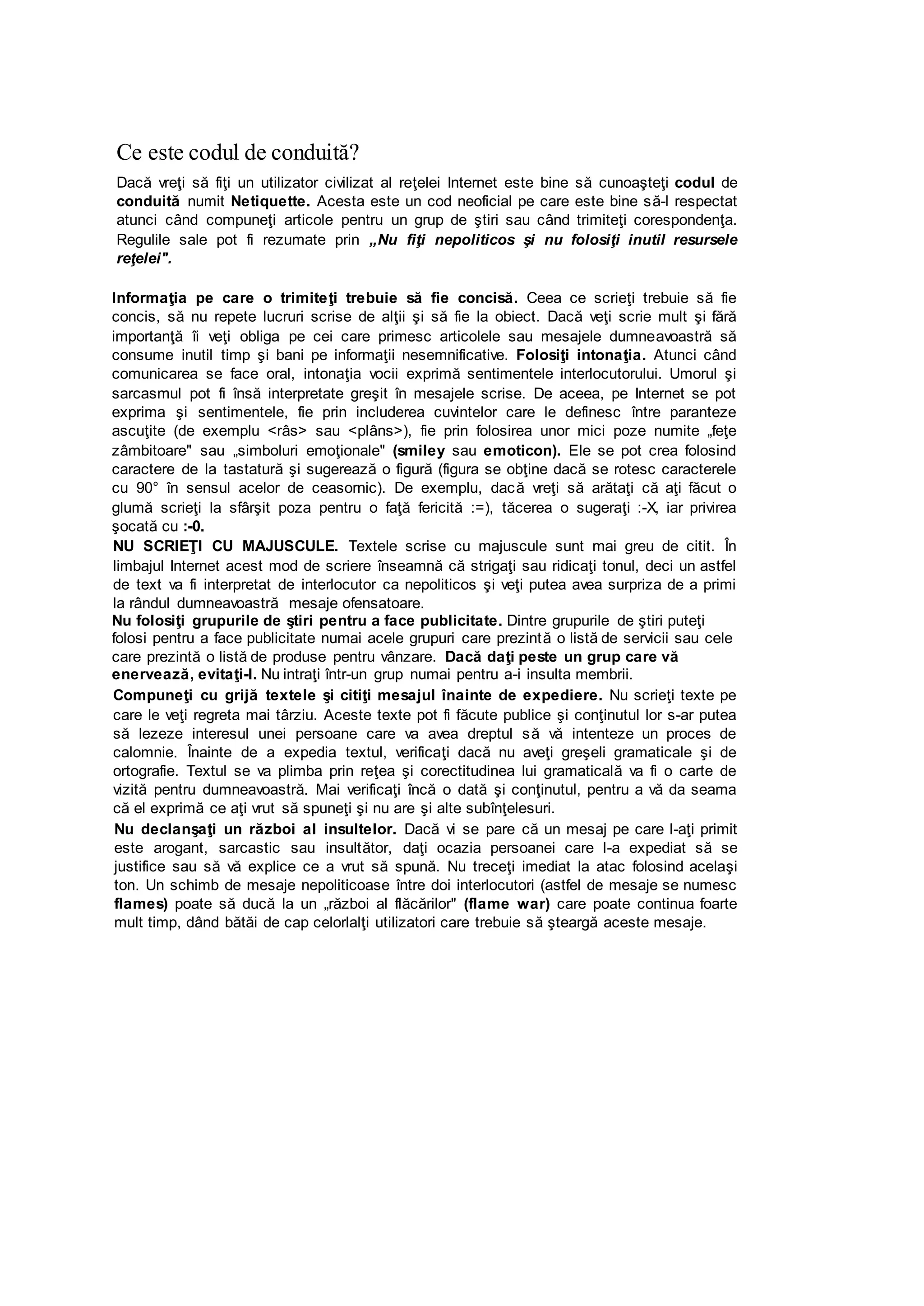Codul de conduita pe net | DOC