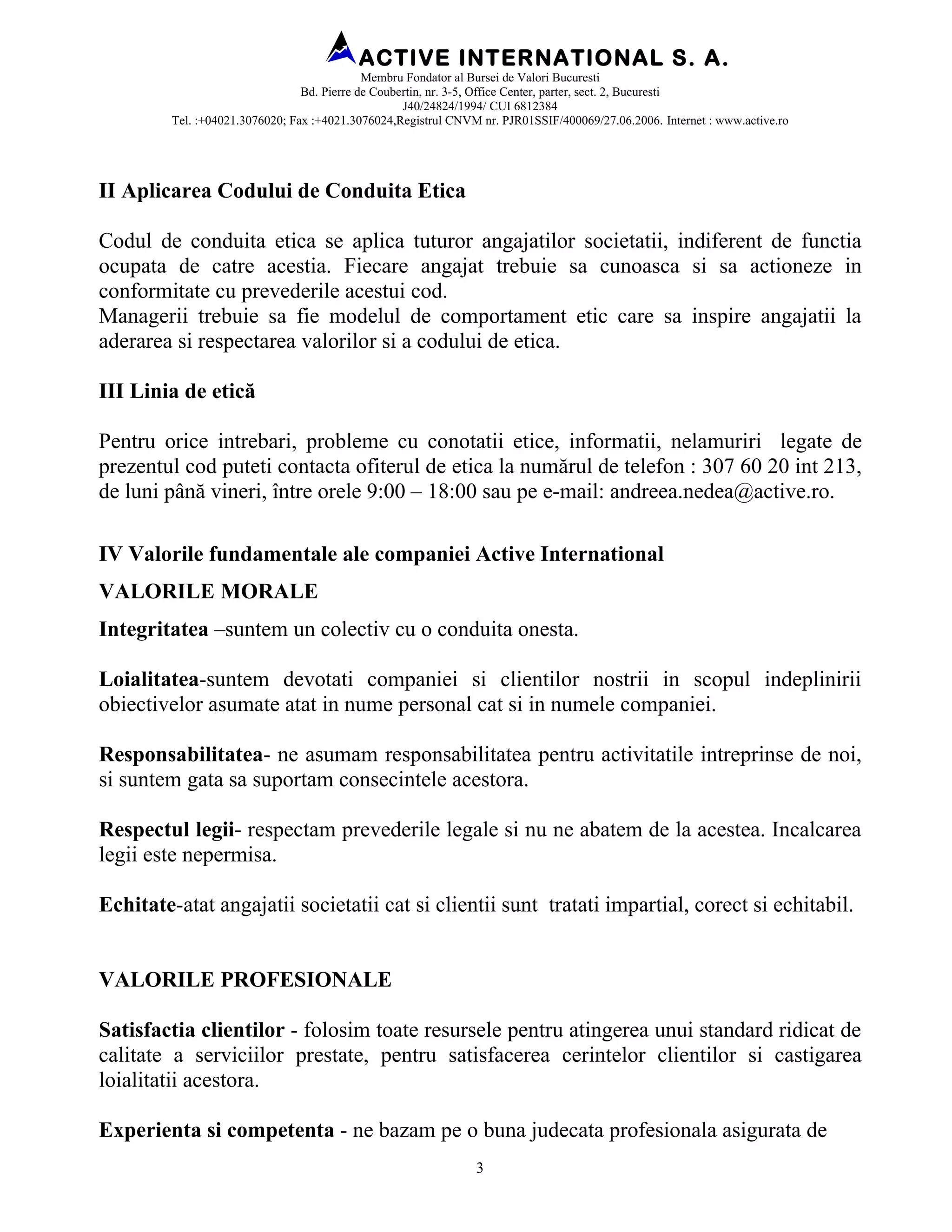 Codul de etica | DOC