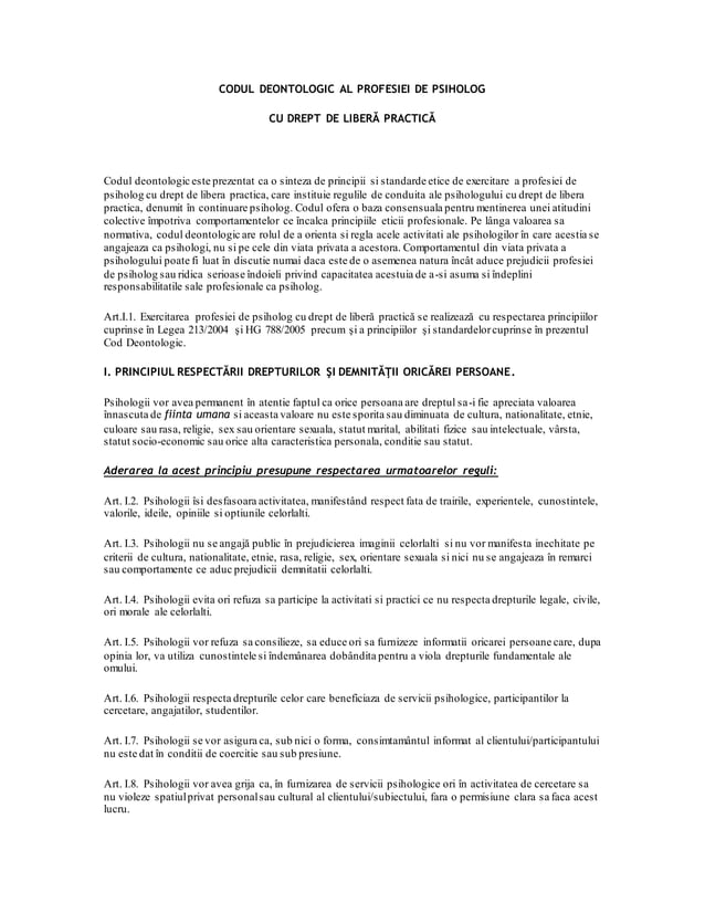 CODUL DEONTOLOGIC AL PROFESIEI DE PSIHOLOG.doc