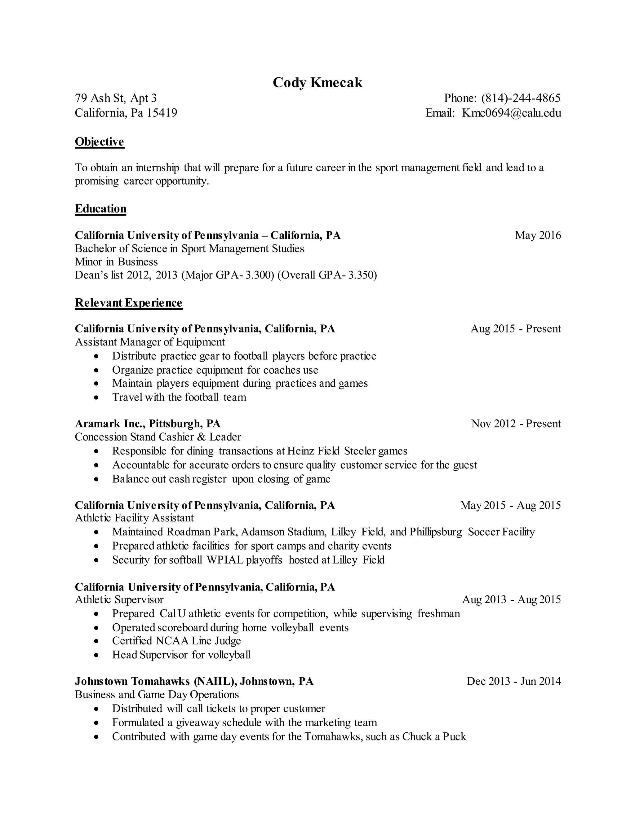 Cody Kmecak resume | DOCX